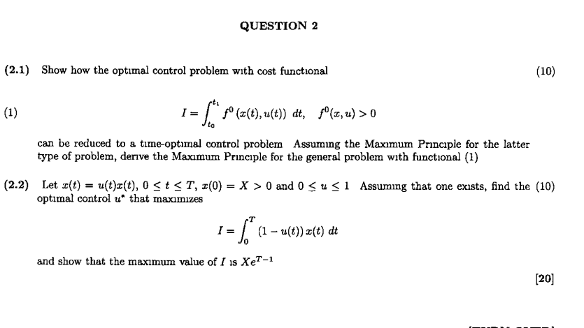 Solved 2.1) Show how the optimal control problem with cost | Chegg.com