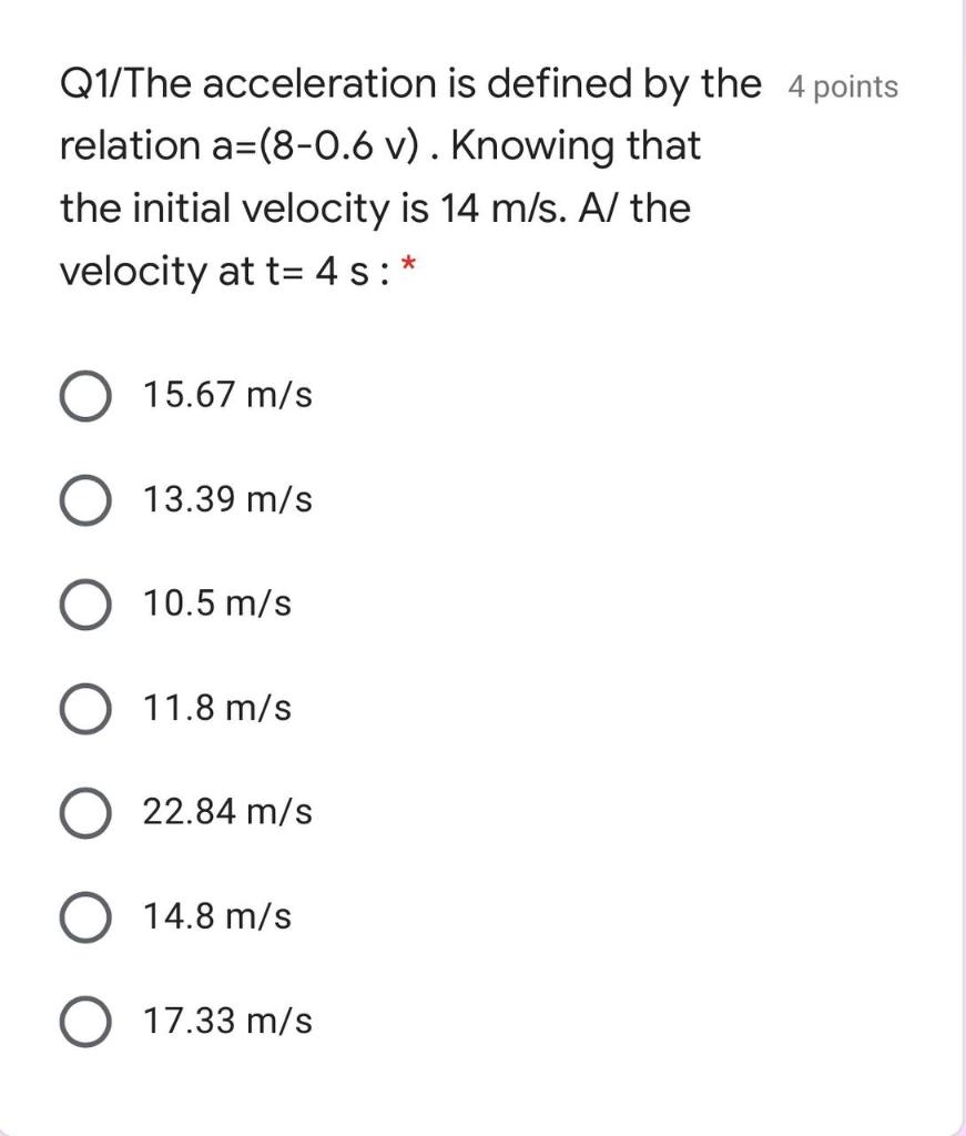 Solved Q1/The acceleration is defined by the 4 points | Chegg.com