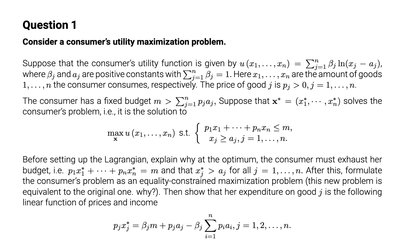 Question 1 Consider a consumer's utility maximization | Chegg.com