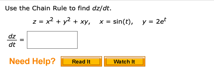 Solved Use the Chain Rule to find dz/dt. z = x2 + y2 + xy, X | Chegg.com