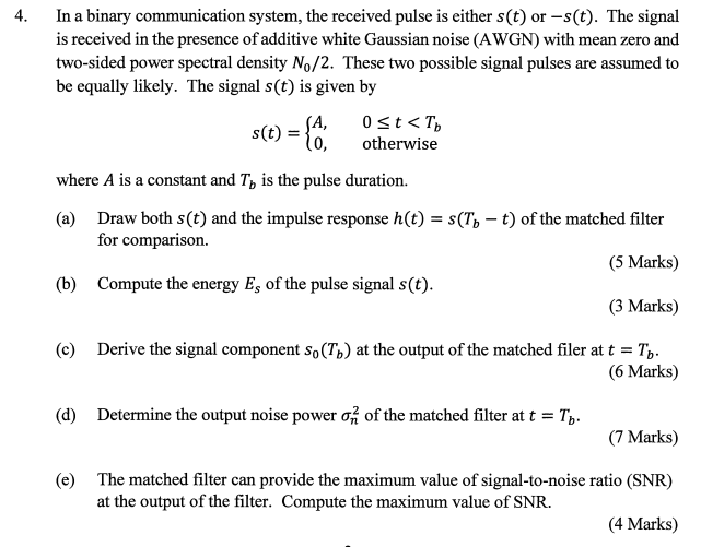 Solved In a binary communication system, the received pulse | Chegg.com