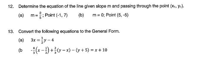 Solved 12. Determine the equation of the line given slope m | Chegg.com