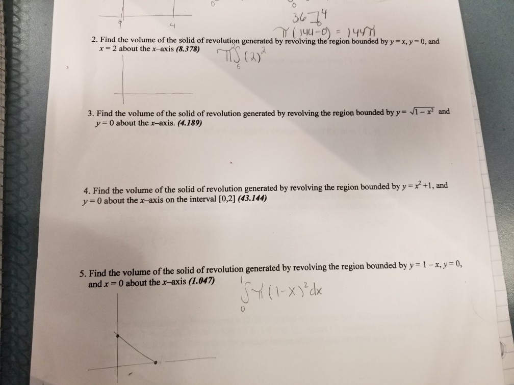 Solved 36 2. Find the volume of the solid of revolution | Chegg.com