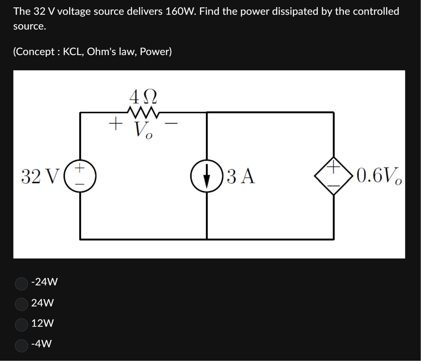 Solved The 32V ﻿voltage source delivers 160W. ﻿Find the | Chegg.com
