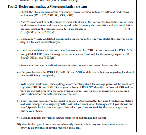 Solved Task 2 (Design and analyze AM communication | Chegg.com