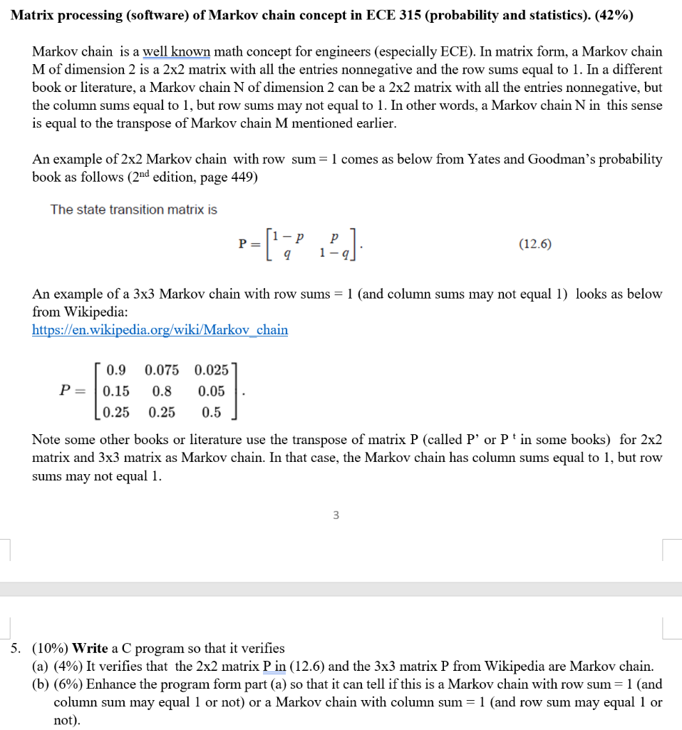 Matrix processing (software) of Markov chain concept | Chegg.com