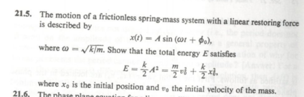Solved 21.5. The motion of a frictionless spring-mass system | Chegg.com