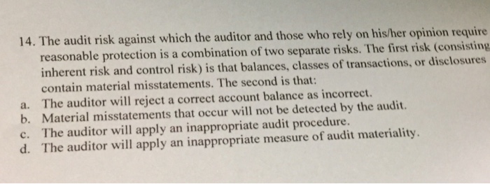 Solved 14. The audit risk against which the auditor and | Chegg.com