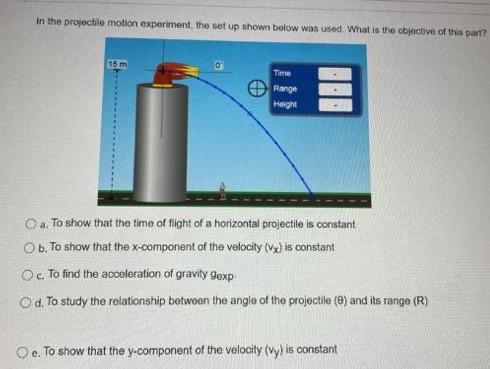 Solved In the projectile motion experiment, the set up shown | Chegg.com