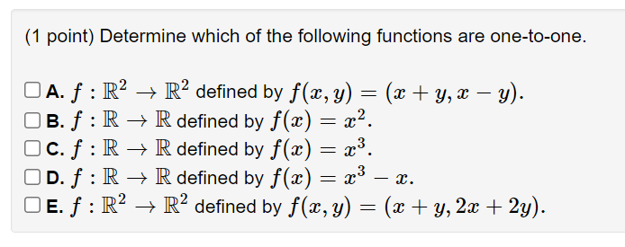 Solved (1 point) Determine which of the following functions | Chegg.com
