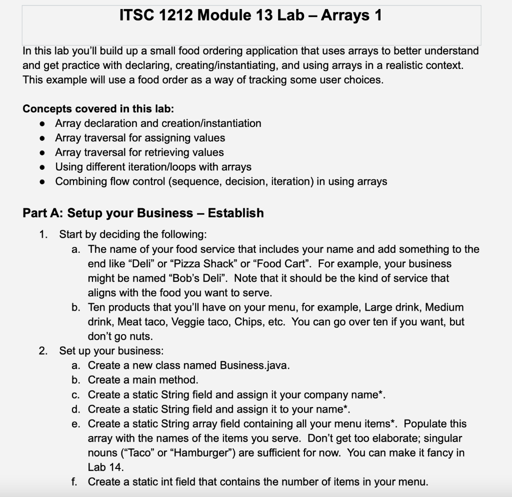 Solved ITSC 1212 Module 13 Lab – Arrays 1 In this lab you'll | Chegg.com