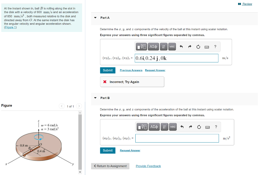 Solved Review At the instant shown in, ball B is rolling | Chegg.com