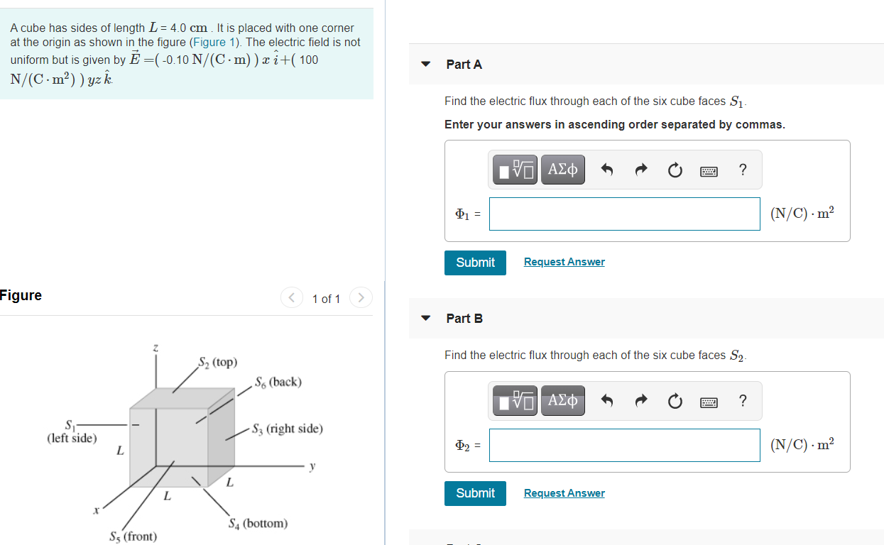Solved A cube has sides of length L = 4.0 cm. It is placed | Chegg.com