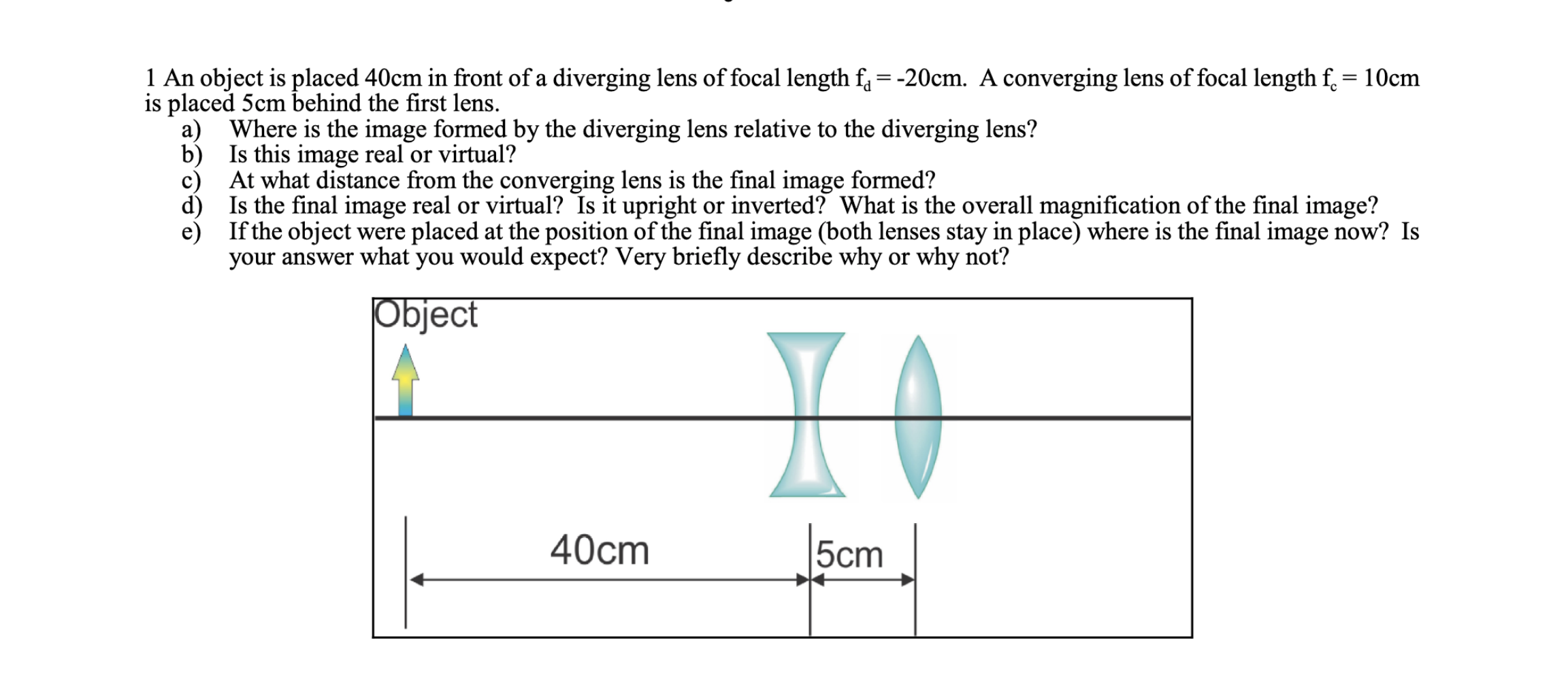 Solved 1 An object is placed 40cm in front of a diverging | Chegg.com