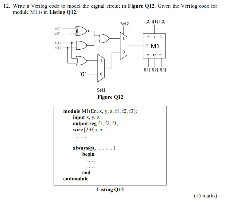 Solved 12. Write a Verilog code to model the digital circuit | Chegg.com