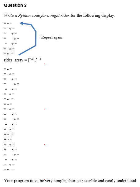 Solved Question 2 Write a Python code for a night rider for | Chegg.com