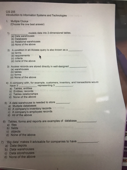 Solved CIS 205 Introduction to Information Systems and | Chegg.com