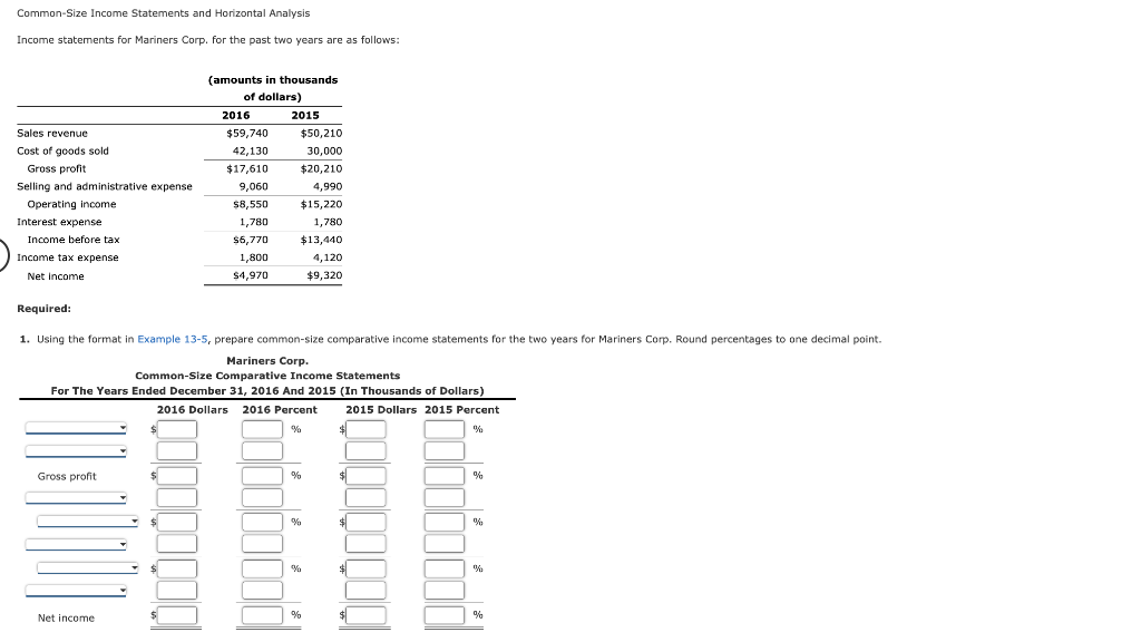 Solved Common-Size Income Statements and Horizontal Analysis | Chegg.com