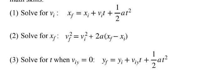 Solved (1) Solve for vi:xf=xi+vit+21at2 (2) Solve for xf : | Chegg.com