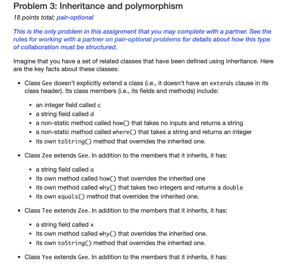 Problem 3: Inheritance and polymorphism 18 points | Chegg.com