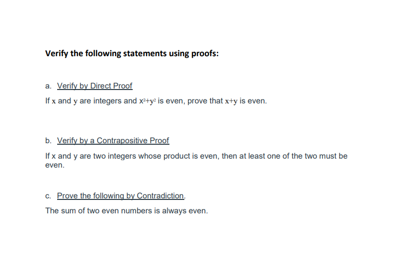Solved Verify the following statements using proofs: a. | Chegg.com
