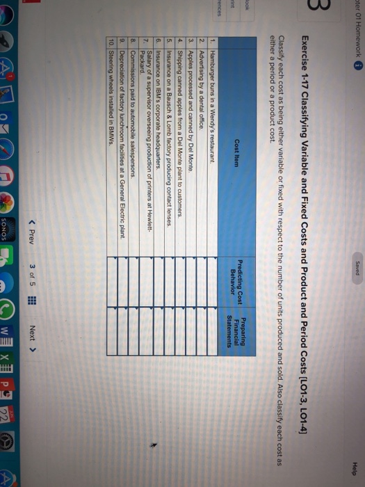 Solved ter 01 Exercise 1-17 Classifying Variable and Fixed | Chegg.com