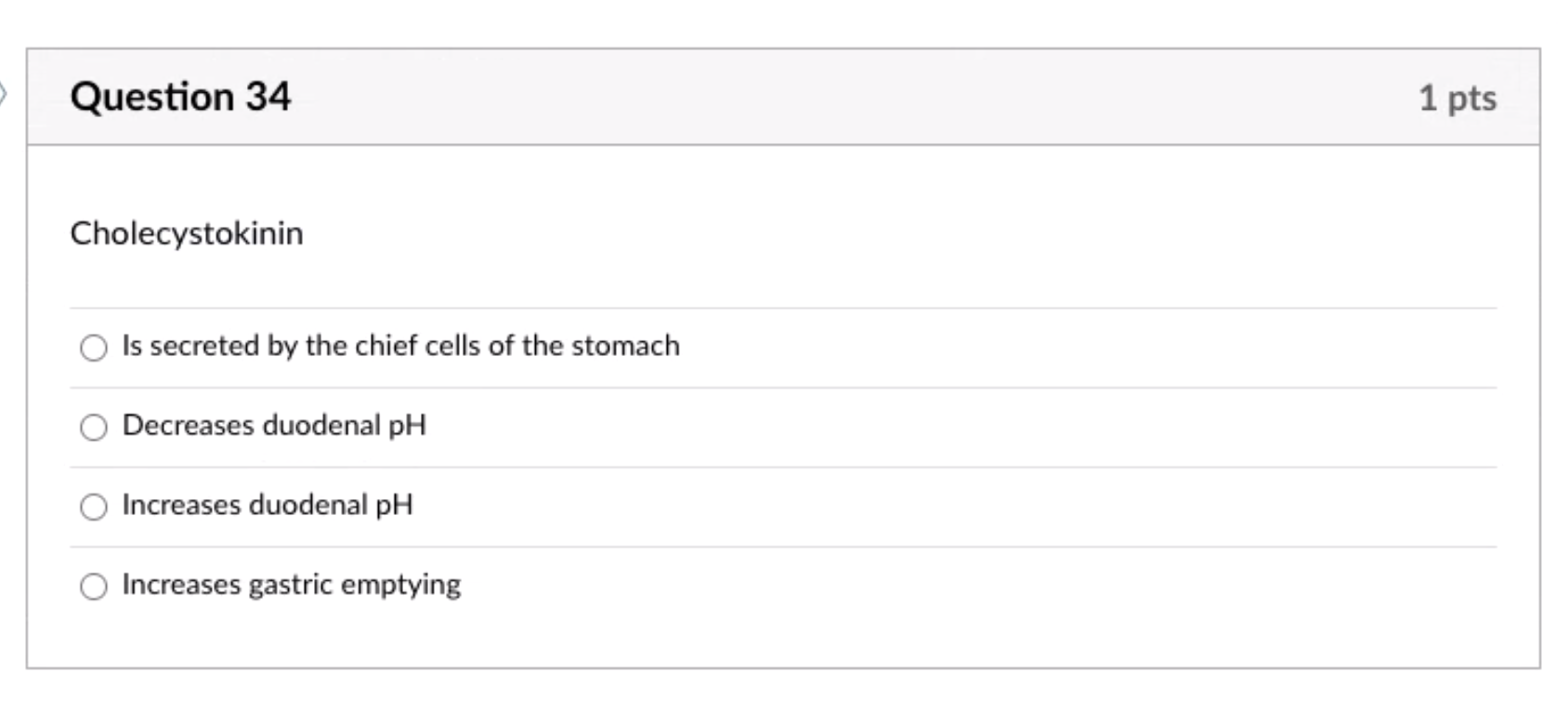 Solved Cholecystokinin Is secreted by the chief cells of the | Chegg.com