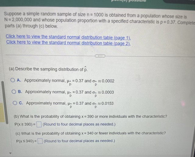 Solved Suppose a simple random sample of size n=1000 is | Chegg.com