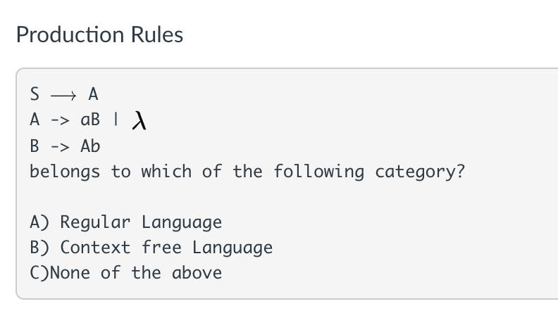 Solved Production Rules S + A A -> aB B -> Ab belongs to | Chegg.com