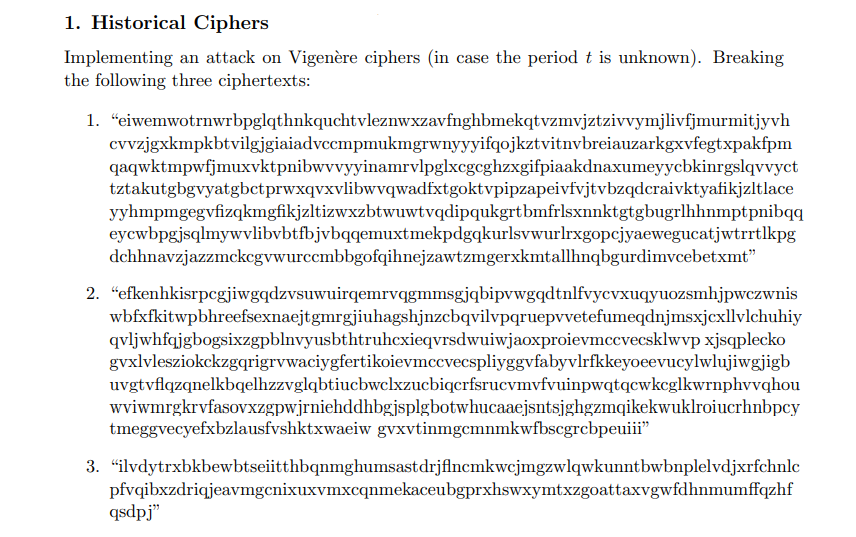 1. Historical Ciphers Implementing an attack on | Chegg.com