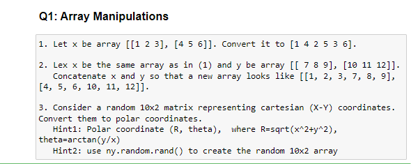Solved Q1: Array Manipulations 1. Let x be array ([1 2 3], | Chegg.com