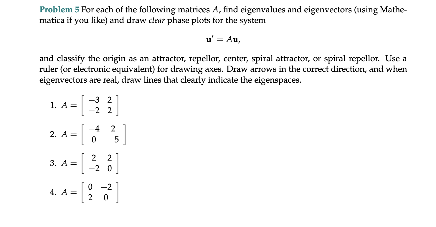Solved Problem 5 For each of the following matrices A, find | Chegg.com