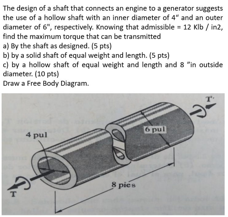 Solved The design of a shaft that connects an engine to a | Chegg.com