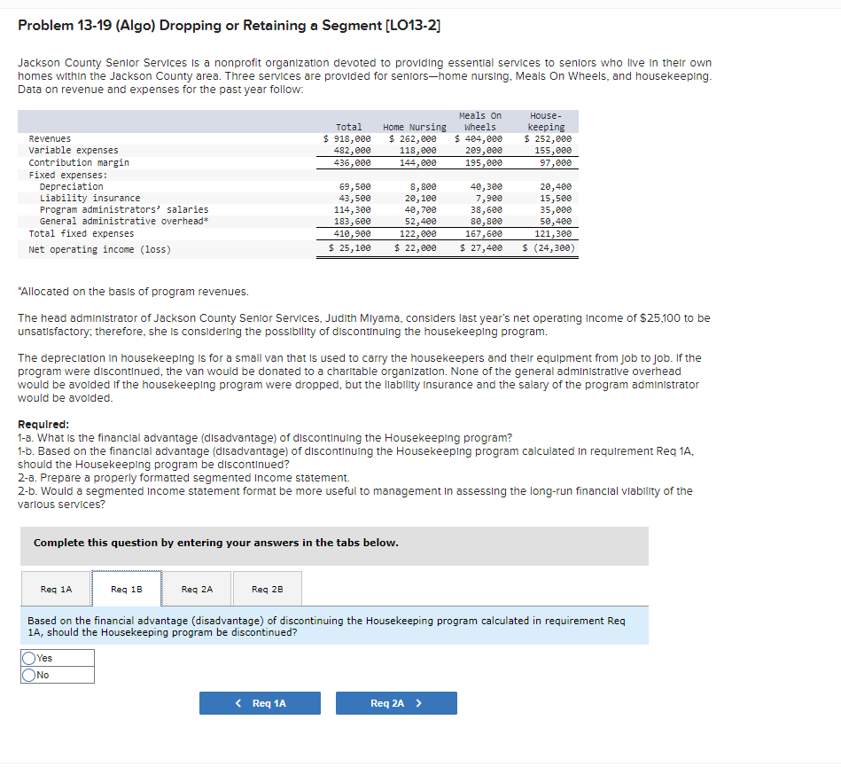 Solved Problem 13-19 (Algo) Dropping or Retaining a Segment | Chegg.com