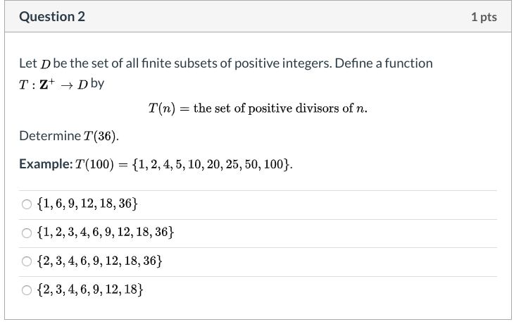 Solved Question 2 1 pts Let D be the set of all finite | Chegg.com