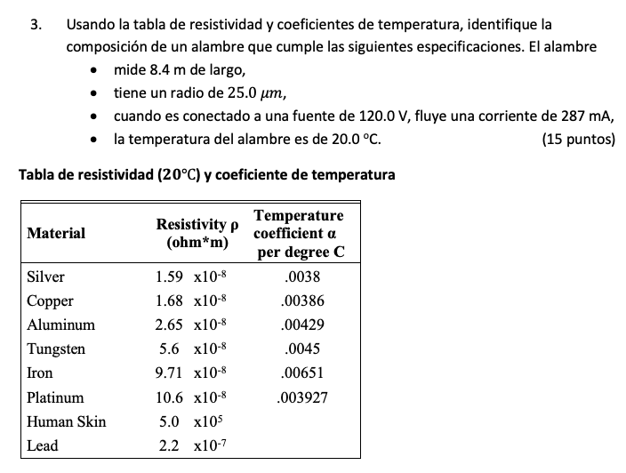 Solved Using the table of resistivity and temperature | Chegg.com