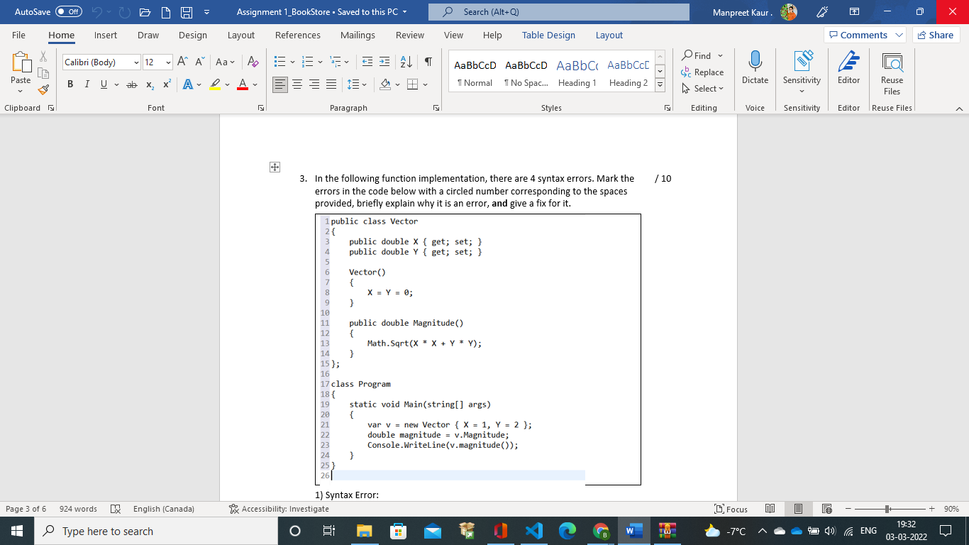Solved AutoSave Off Off U OH- Assignment 1_BookStore . Saved | Chegg.com