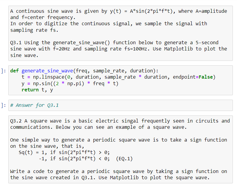 Solved = A continuous sine wave is given by y(t) | Chegg.com