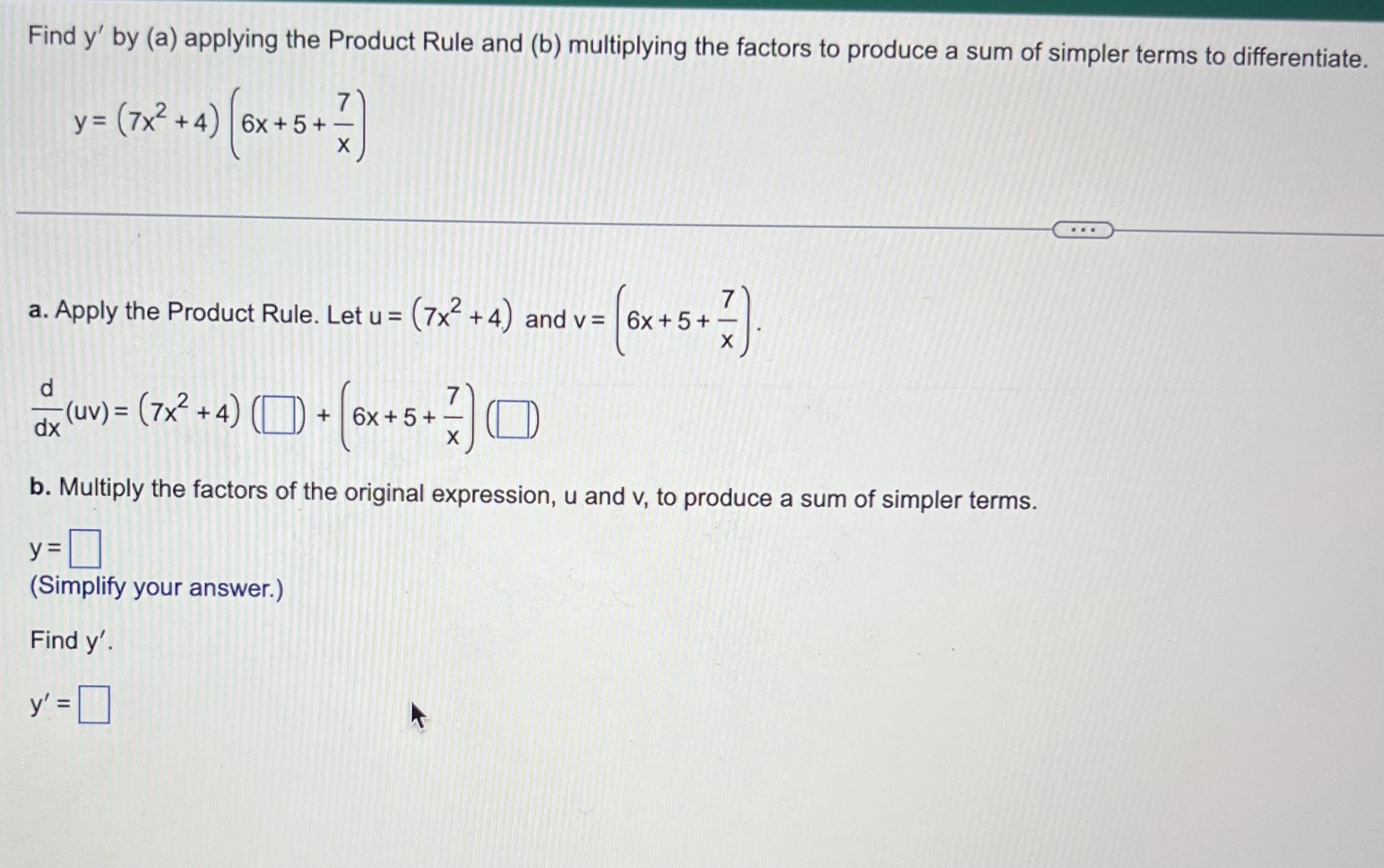 Solved Find y′ by (a) applying the Product Rule and (b) | Chegg.com