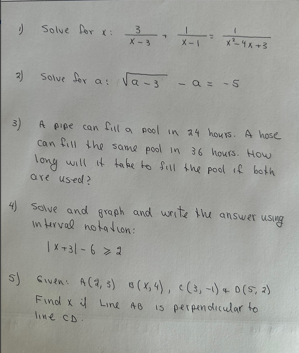Solved 1) Solve for x:x−33+x−11=x2−4x+31 2) Solve for | Chegg.com