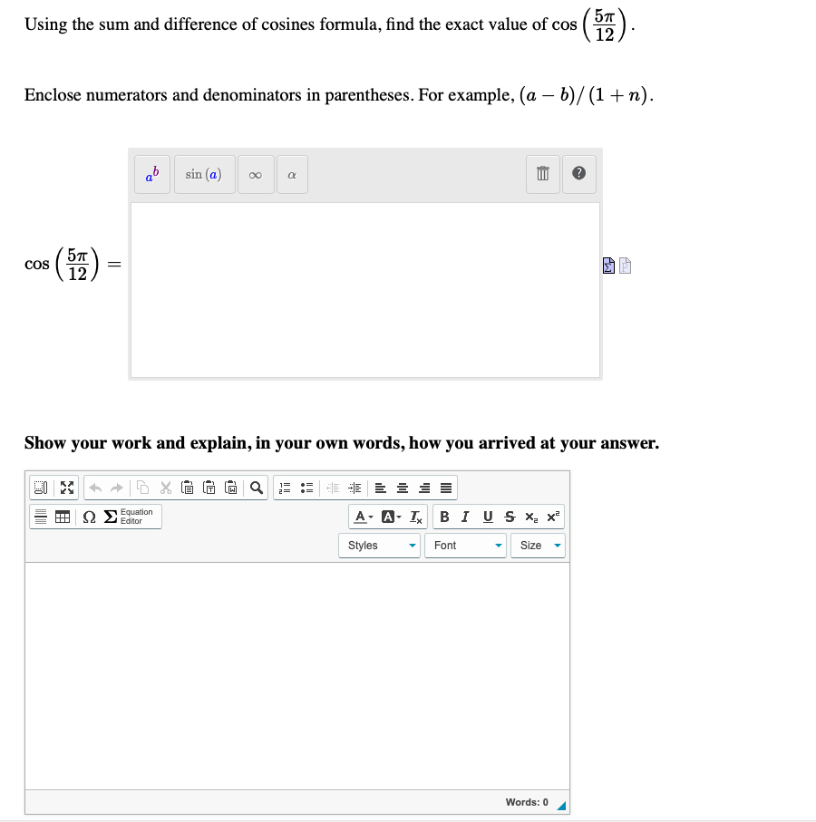 Solved Using the sum and difference of cosines formula, find | Chegg.com
