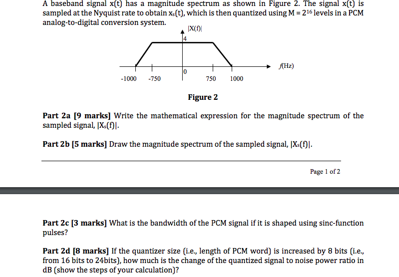 Solved A baseband signal x(t) has a magnitude spectrum as | Chegg.com