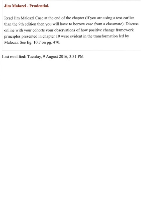 Solved Jim Mallozzi: Implementing Positive Change in | Chegg.com