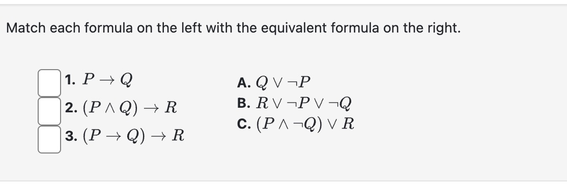 Solved Match each formula on the left with the equivalent | Chegg.com