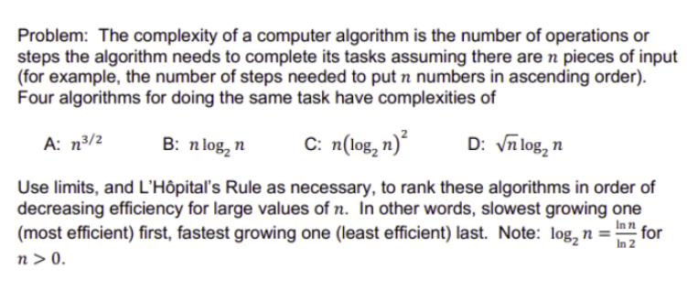 Solved Problem: The complexity of a computer algorithm is | Chegg.com