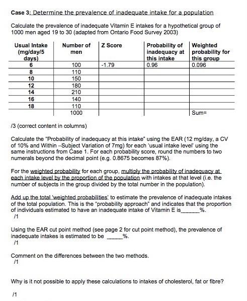 Case 3: Determine the prevalence of inadequate intake | Chegg.com