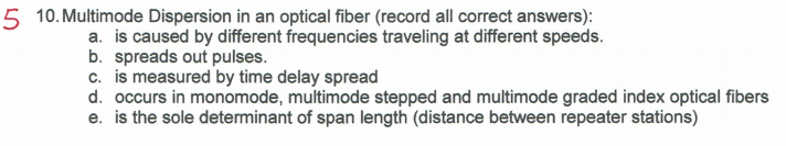 Solved 5 10. Multimode Dispersion in an optical fiber | Chegg.com