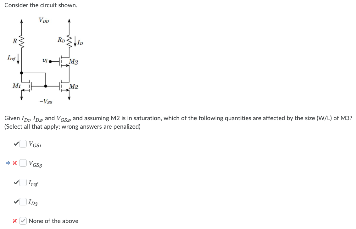 Solved Consider the circuit shown. VDD R3 RD&VID Iref UI M3 | Chegg.com