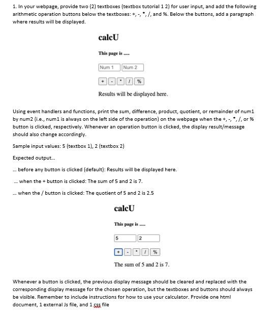 Solved 1. In your webpage, provide two (2) textboxes | Chegg.com