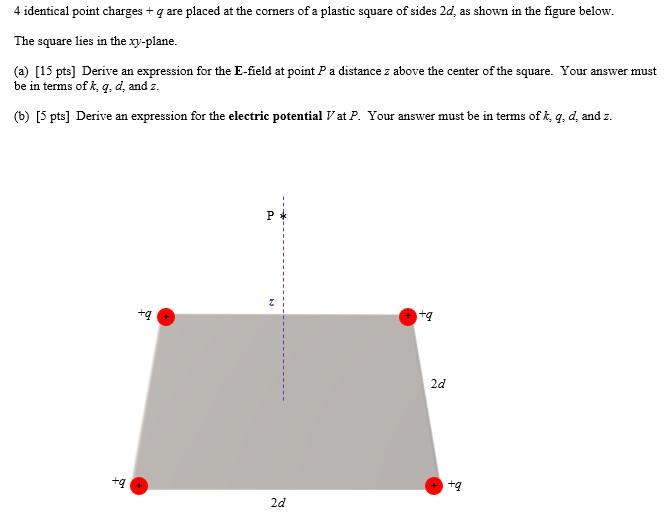 Solved 4 identical point charges +q are placed at the | Chegg.com